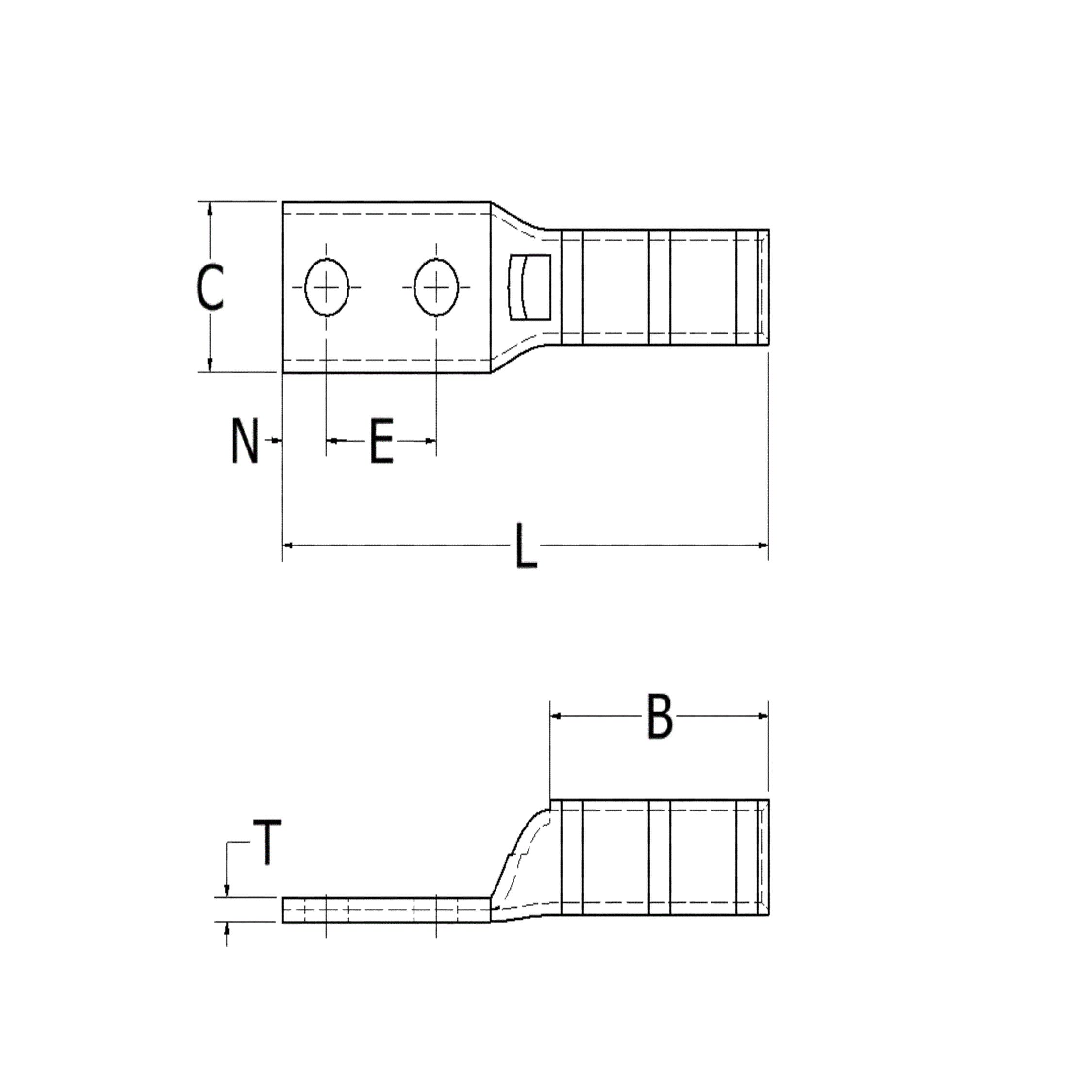 YA392NT38, Compression Terminal, 750 kcmil Cu, 2-Hole, 3/8" Stud, 1 ...