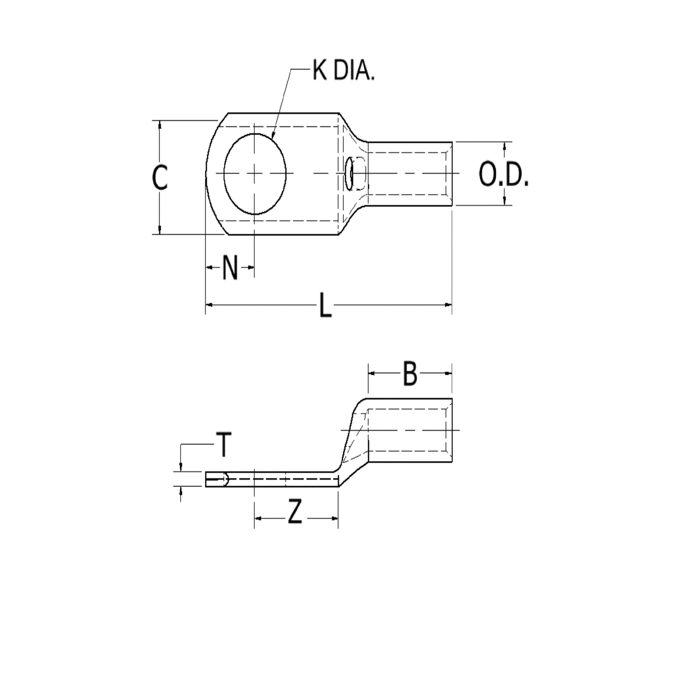 YAV12G3, Uninsulated Ring Terminal For 14 - 12 AWG, 1-Hole, 1/4" Stud ...