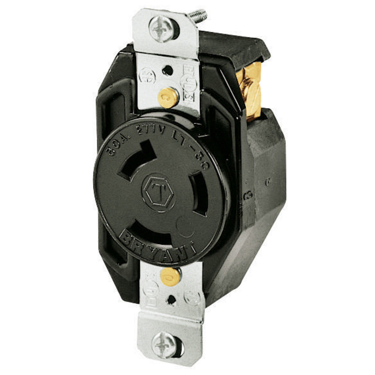 Locking Devices, Industrial, Flush Receptacle, 30A 277V AC, 2-Pole 3 ...